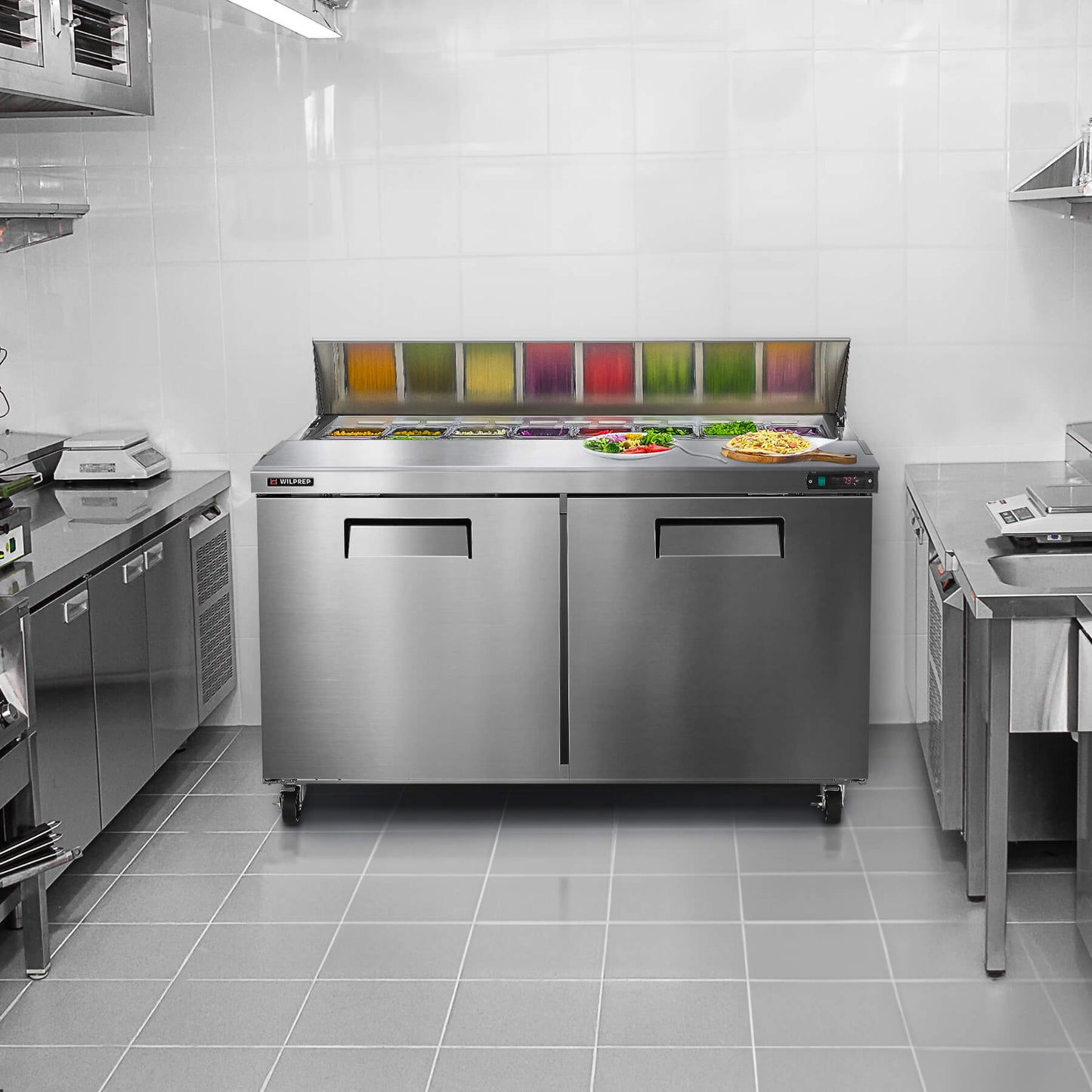 61-inch 2 Door Salad Prep Table Refrigerator – Wilprep Kitchen