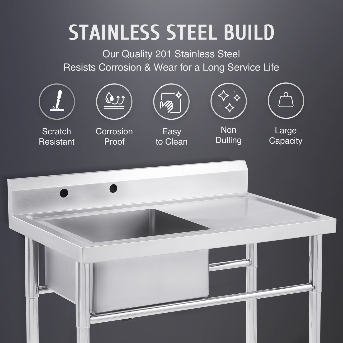 Wilprep Commercial Stainless Steel Sink with Drainboard (18x16 ...