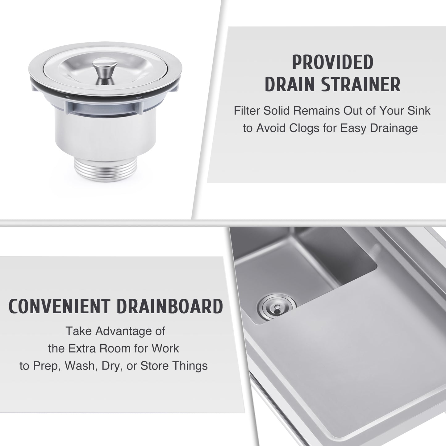 Wilprep Commercial Stainless Steel Sink with Drainboard (18x16 ...